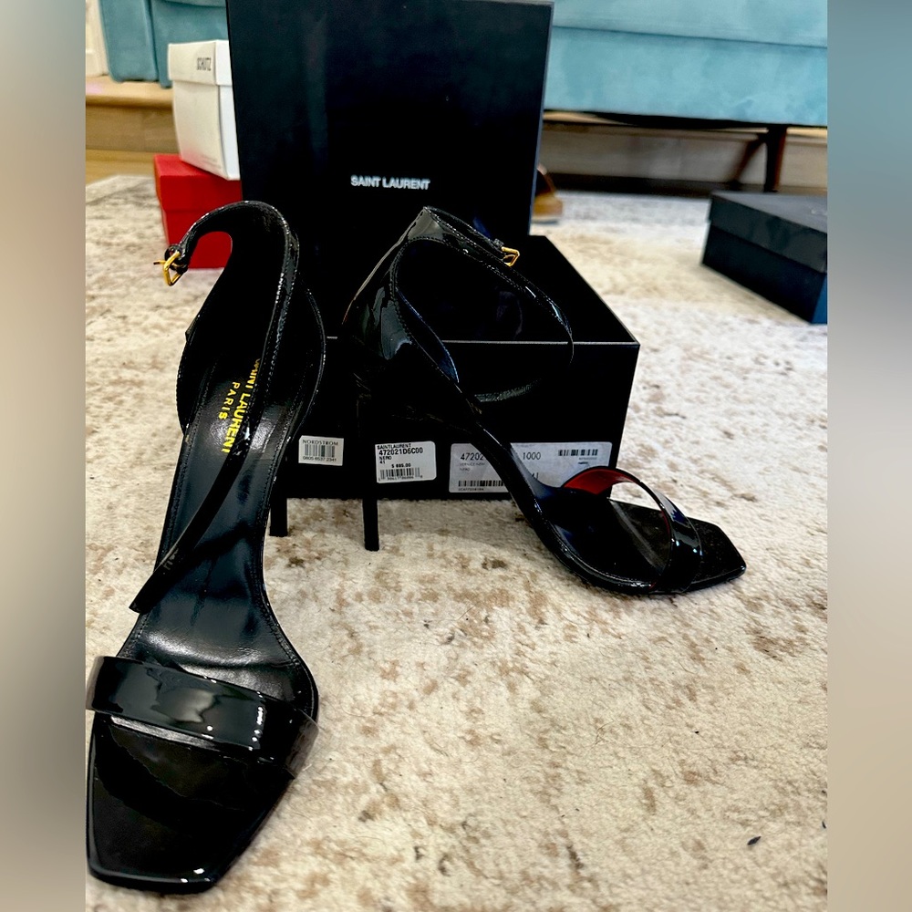 Patent Leather Ysl Ankle Strap Heels. - Gem